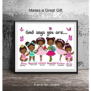 African American Girls Wall Art & Decor - Religious Wall Decor - God Says You Are - Scripture Wall Decor - Christian Gifts - God Wall Art - Black Girls Room Decor -Inspirational Uplifting Bible Verses
