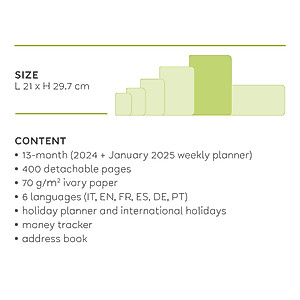 Legami - Maxi Daily Diary, 13 Months, from January 2024 to December 2024 with Weekly Planner January 2025, 400 Detachable Pages, Elastic Closure, Address Book, 21 x 29.7 cm, Black Onyx