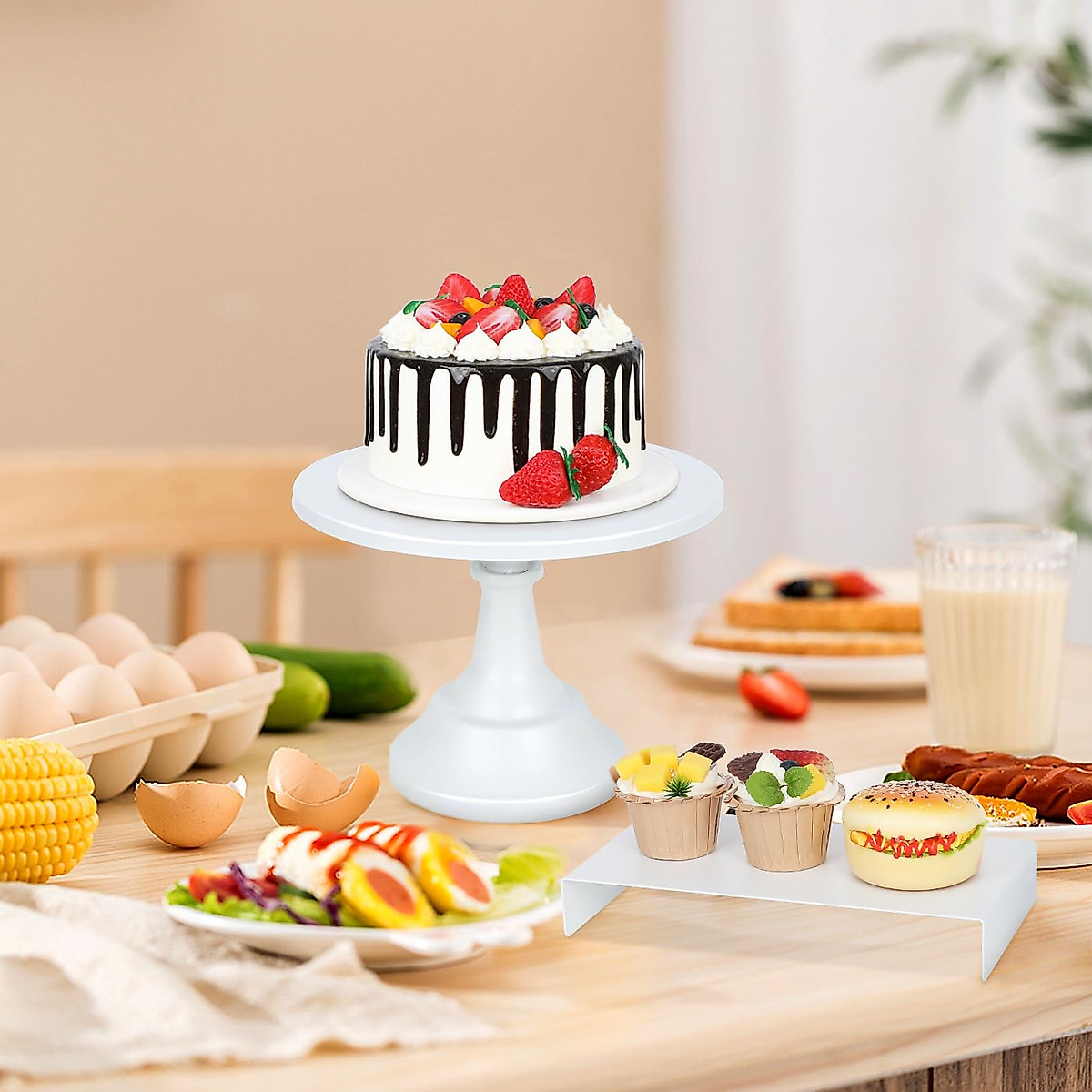 6PCS Cake Stand Set, White Metal Cake Stands for Party, Dessert Table Display Set, 3 Size Round Cake Pedestal Stand with Cupcake Risers Stands, Dessert Holders for Weddings, Birthday, Baby Shower