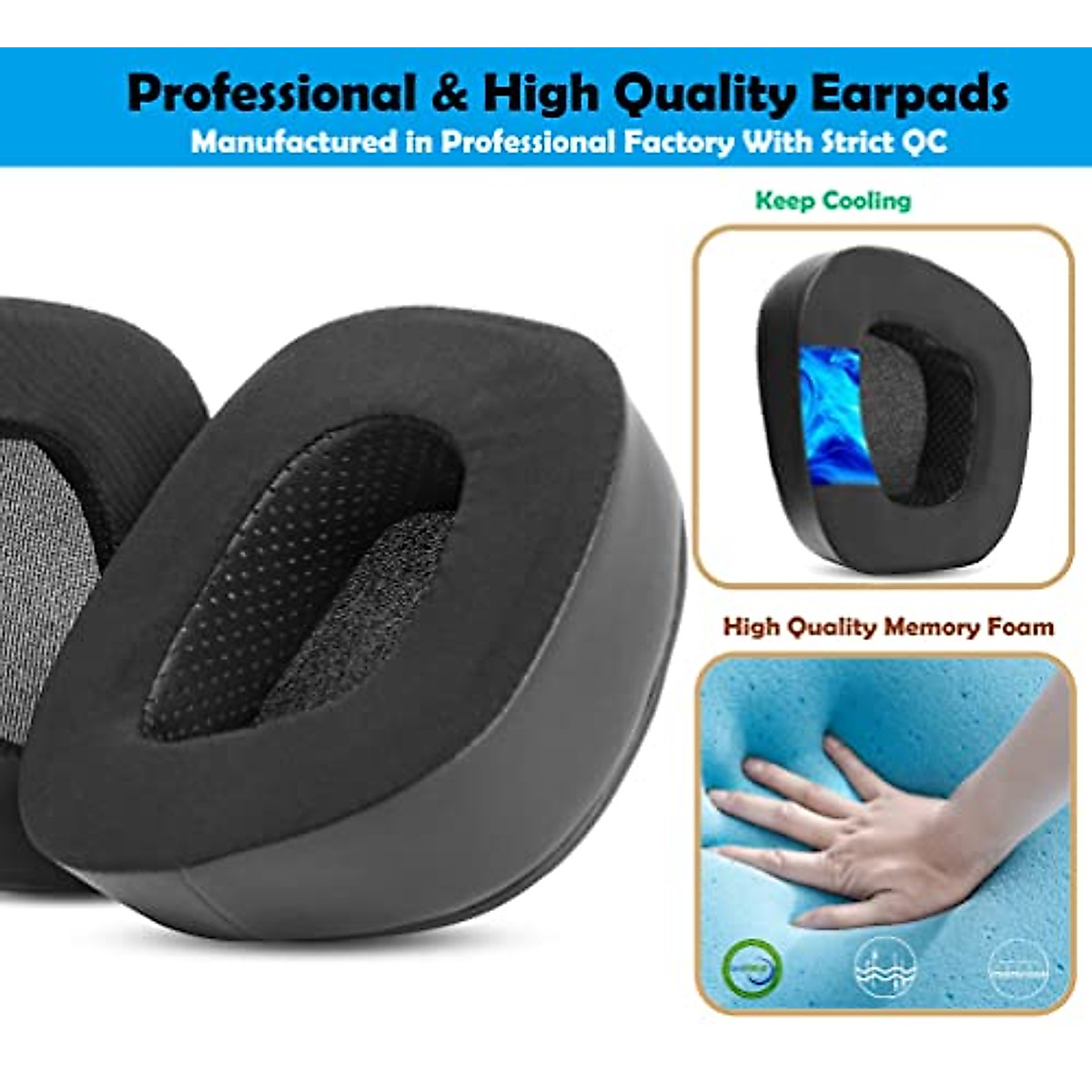 DowiTech Cooling Gel Headphone Replacement Ear Pads Cushions Headset Earpads Compatible with Corsair Void / Corsair Void Pro Premium Gaming Headset with 7.1 Surround Sound
