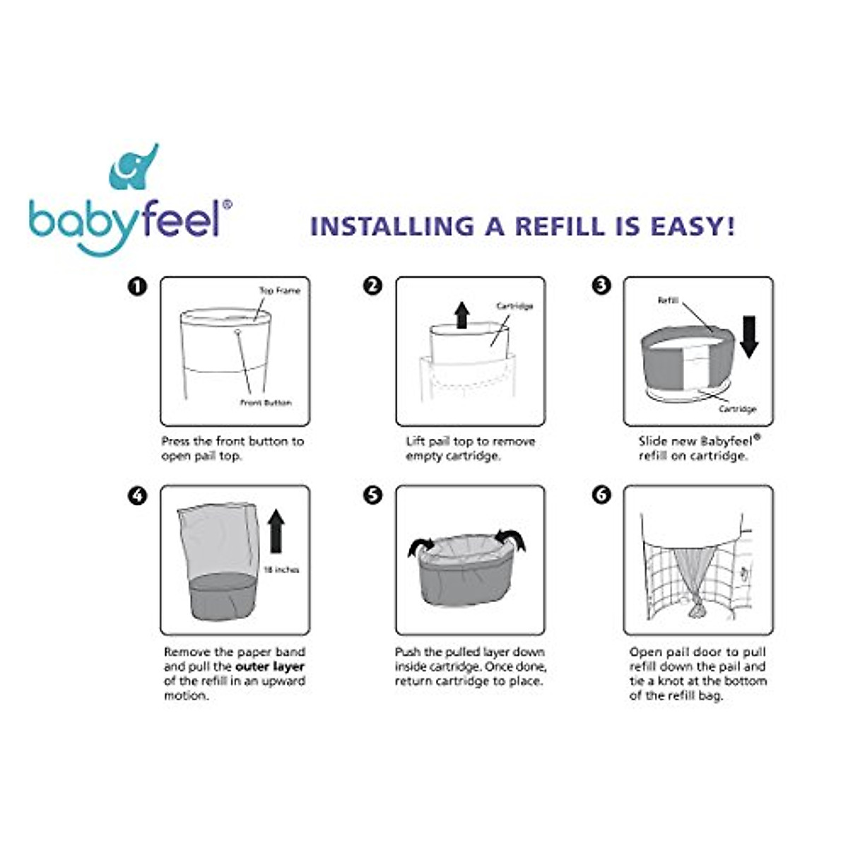 Babyfeel Refills Compatible with DEKOR PLUS Diaper Pails | 4 Pack | Exclusive 30% Extra Thickness | Diaper Pail Refills with Powerful Odor Elimination | Fresh Powder Scent | Holds up to 2320 Diapers
