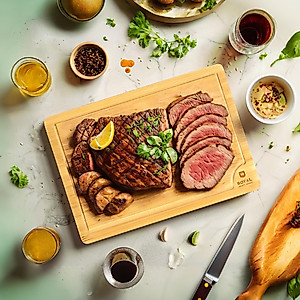 ROYAL CRAFT WOOD Organic Bamboo Cutting Board with Juice Groove - Kitchen Chopping Board for Meat (Butcher Block) Cheese and Vegetables