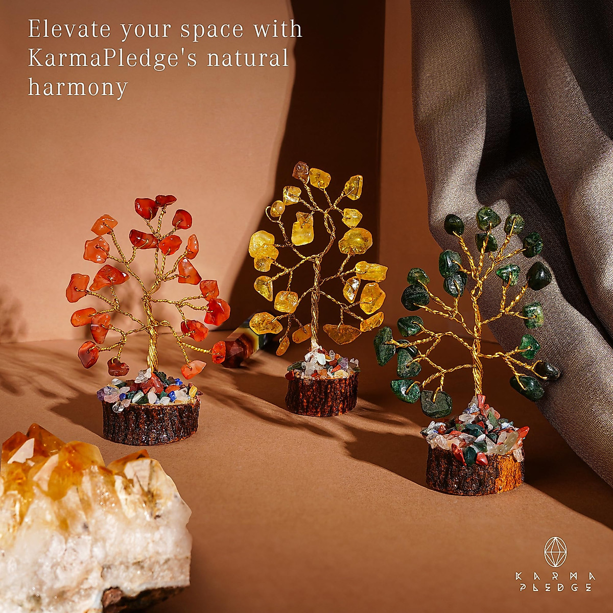 Crystal Tree Gifts for Women, Set of 12 Handcrafted Tree of Life Chakra Healing Crystals & Stones for Positive Energy, Good Luck, Home and Office Decor, Birthday Gifts for Mom & Dad