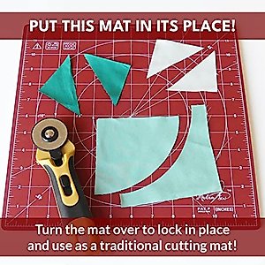 Madam Sew Self Healing Cutting Mat, 12x12 Rotating Cutting Mat for Quilting, Sewing and Crafts Features 360 Degree Rotation, Lockable Non-Slip Base and Accurate Grid and Bias Lines for Precise Cuts