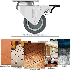 GBL 2 inch Casters Set of 4 Heavy Duty with 2 Locking Brakes + Screws - Up to 880Lbs - Swivel Caster Wheels - No Floor Marks Silent Plate Casters - Silver Castor