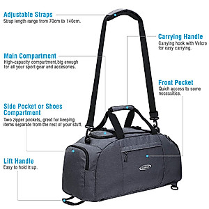 G4Free 40L 3-Way Duffle Backpack Gym Bag for Men Women Sports Duffel Bag with Shoe Compartment Travel Backpack Luggage (Upgraded Gray)