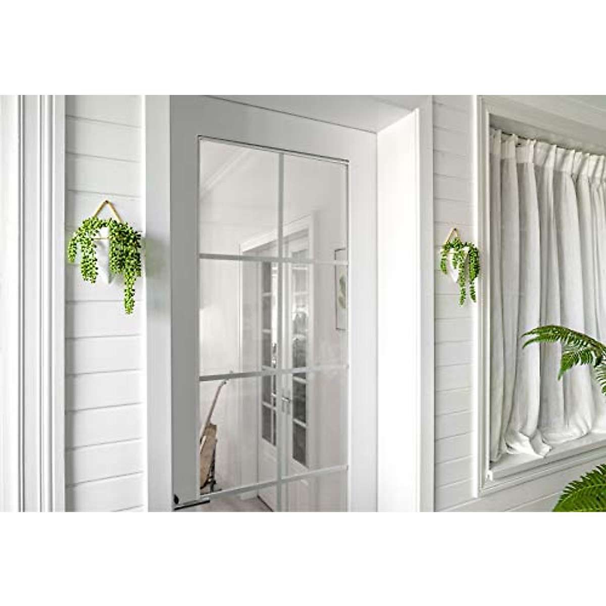 Dahey Geometric Wall Planter Hanging Vase with Artificial Succulent Plants Fake String of Pearls Modern Small Ceramic Wall Decor for Indoor Outdoor Home Office Garden, 2 Pack