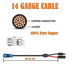 SolarEnz Solar Connectors to 2 Pin Power Industrial Circular Connector Adapter Connect Solar Panel Charge Portable Power StationCompatible with AC200MAX 8Ft/2.5M