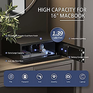 XDeer Hotel Safe 1.39 Cubic Feet Home Safe Personal Document Safe Steel Security Safe Box With Hotel-Style Digital Electronic Lock/Sensor Light/Silent Mode - Black