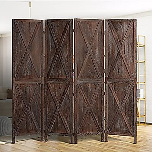 oneinmil Room Divider, 5.8 Ft Tall Folding Privacy Screens Room Divider, 4 Panel Wood Freestanding Partition Wall Dividers, Rustic Barnwood, Brown
