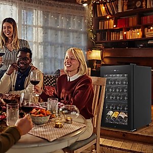 28 Bottle Compressor Wine Cooler Refrigerator w/Lock, Compact Wine Cellar For Red, White, Champagne or Sparkling Wine, Digital Temperature Control,40f-65f Digital Temperature Control,Soft LED Light