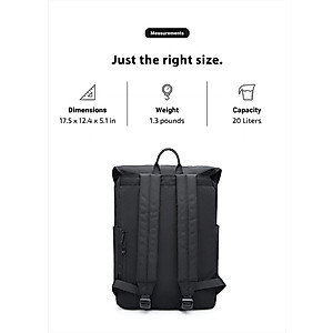 SansPeur FERDA Backpack, Casual Back Pack with Laptop Sleeve, designed for Work, Travel, School & College, Black