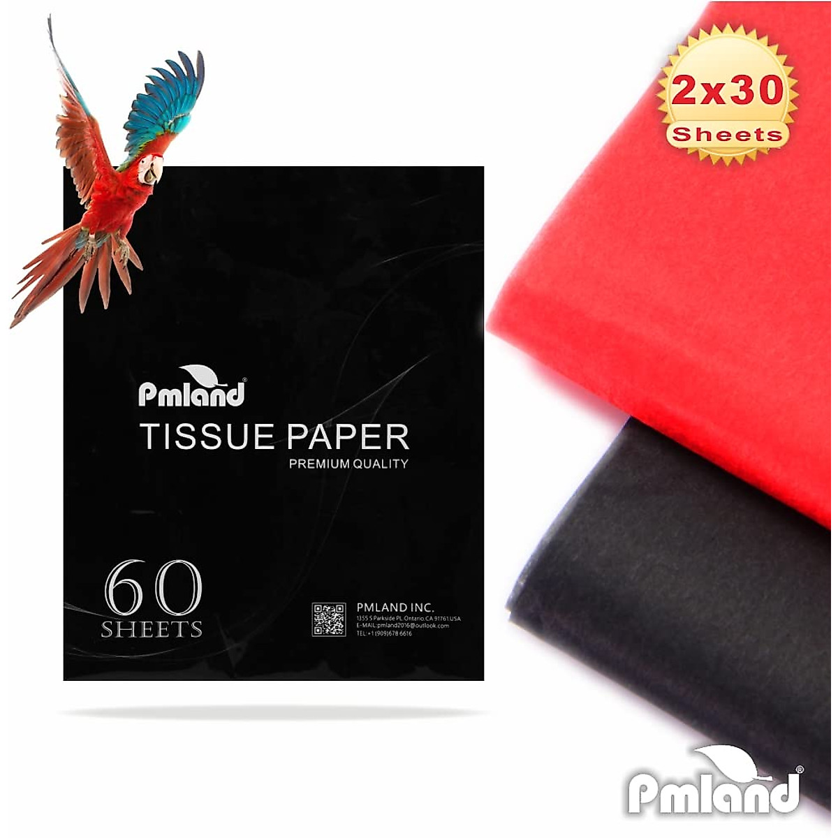 PMLAND Premium Quality Gift Wrapping Paper - Black and Red - 20 Inches x 26 Inches 60 Sheets