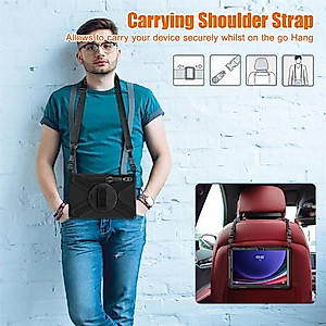 for Samsung Galaxy Tab S7 FE SM-T730 T733 T736 Case 12.4 inch Tablet Case 3 in 1 Hard Plastic Frame + Double Silicone [Hand Strap & Shoulder Strapp] - H