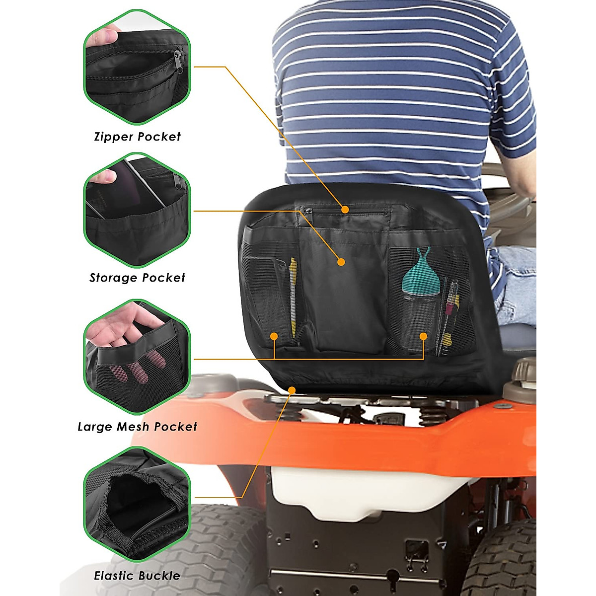 PACETAP Riding Lawn Mower Seat Cover, Durable Polyester Oxford Waterproof Seat Cover Compatible with John Deere, for Craftsman, for Cub Cadet, for Kubota,Universal Lawn Mower Seat Cover(Yellow,Medium)