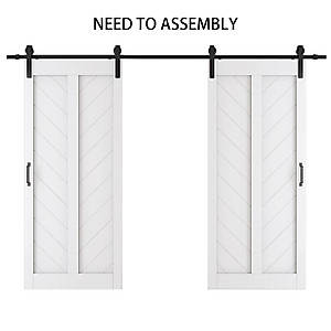 SOLRIG Sliding Barn Door 60"(30" x2)× 84", Double Pre-drilled Barn Door Slab, Need to Assemble, DIY Unfinished, 2X Barn Door Hardware Included, V Frame, White