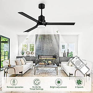 Biukis Ceiling Fans with Lights,Indoor and Outdoor Black Ceiling Fan with Remote Control, 60-inch Modern Ceiling Fans with Reversible DC Motor for Patio Bedroom Living Room