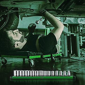 SK 3/8" Drive Socket Set, SAE Sockets, 13-Piece, 1/4" to 1", SuperKrome Finish, Premium CR-V Construction, with Aluminum Socket Organizer