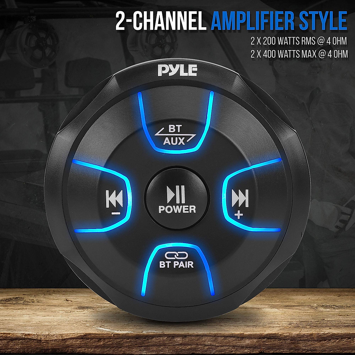 Pyle 2-Way Waterproof Off Road Speakers - 4" 800W Active Passive Marine Grade Wakeboard Tower RGB Speakers System w/Bluetooth Controller, Full Range Stereo Speaker for ATV/UTV Jeep Boat PLUTV48KBTR