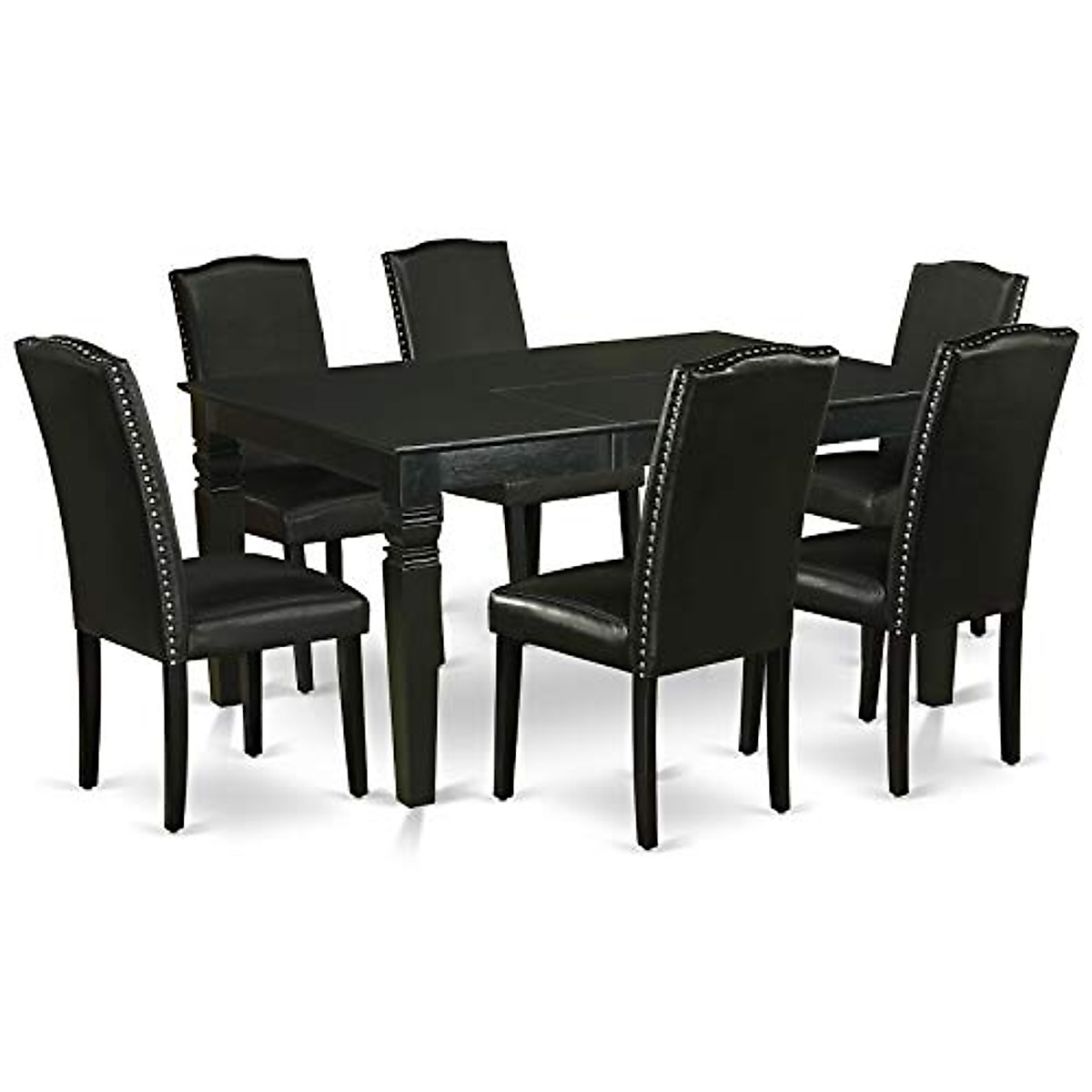 EAST WEST FURNITURE 7Pc Rectangular 42/60 inch Dinette Table With 18 In Leaf And 6 Parson Chair With Black Leg And Pu Leather Color Black.