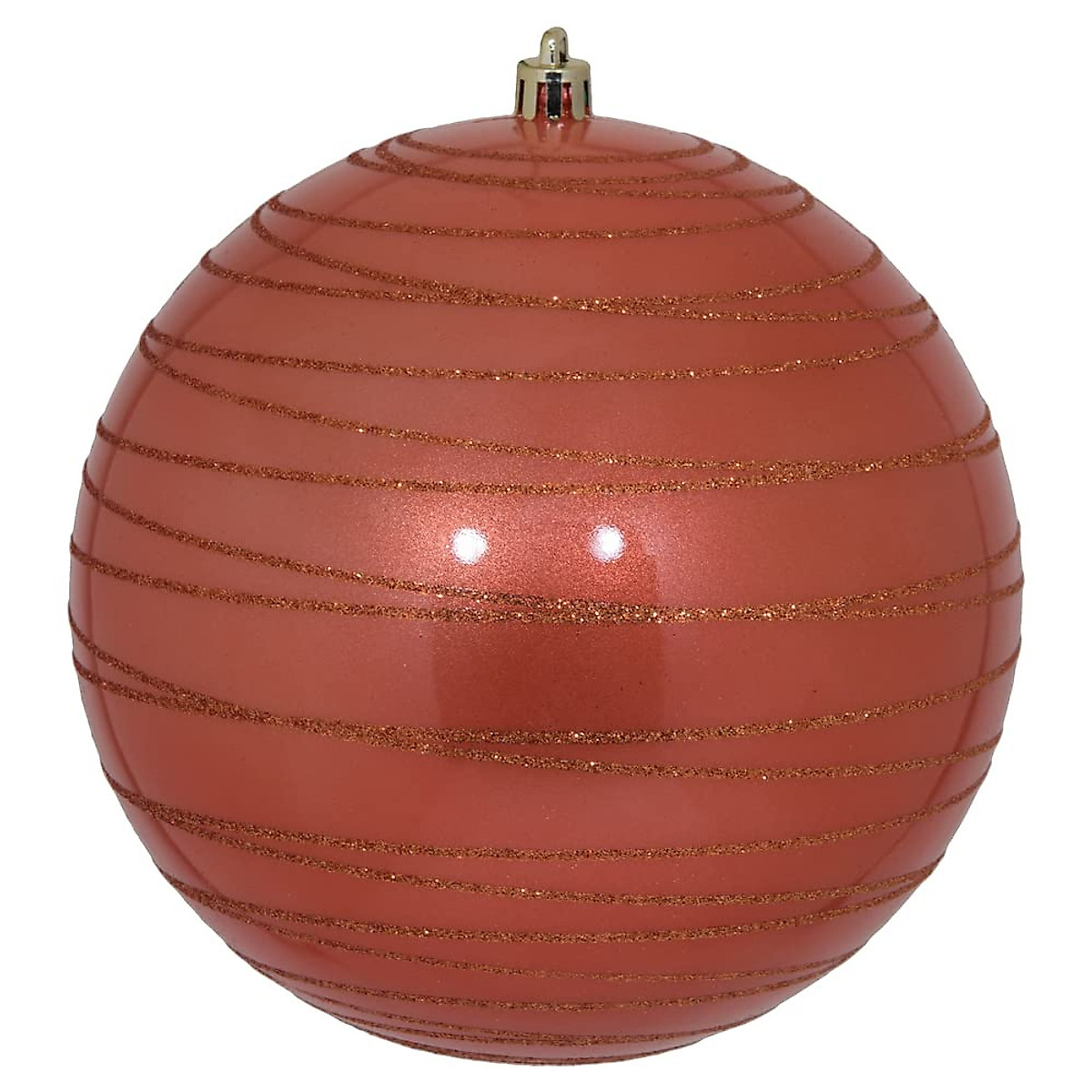 Vickerman 6" Coral Candy Finish Ball Ornament with Glitter Lines. Includes 3 Ornaments per Bag.