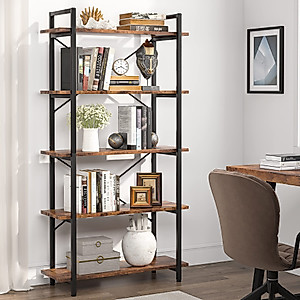 LITTLE TREE 5 Tier Bookshelf, 63" Tall Etagere Bookcase Shelf Unit with Metal Frame