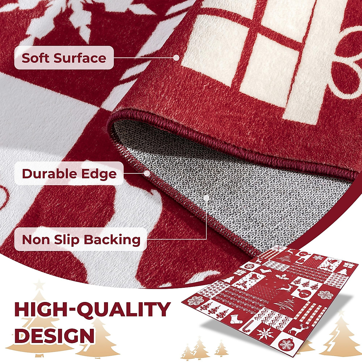 Syalife 9x12 Christmas Rug for Living Room, Bedroom, Dining Room, Large Red/White Area Rug, Indoor Festival Machine Washable Rugs, 9'x12', Patchwork Pattern