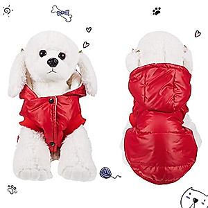 Dog Hoodies 2 Pieces Dog Jacket with Hat, Soft Windproof Coat Small Dogs Jacket Puppy Coats with Hoodie, 2 Colors Provided (Red, Navy Blue, Medium)