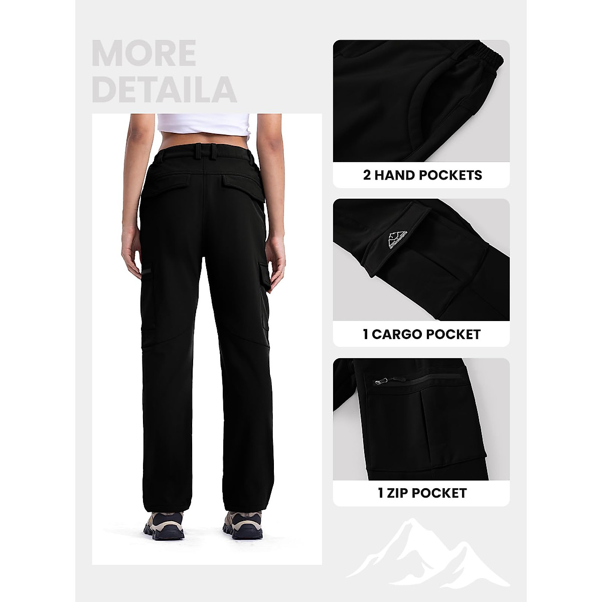 TBMPOY Women's Skiing Hiking Cargo Pants Outdoor Waterproof Windproof Softshell Fleece Snow Pants Black M