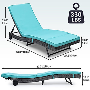 YITAHOME Wicker Chaise Lounge Outdoor PE Rattan Pool Lounge Chair with Adjustable Backrest and Removable Cushion & Wheels for Poolside Deck Balcony Lawn