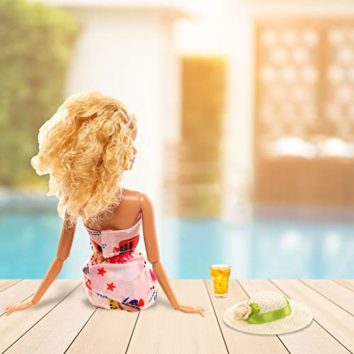 ENOCHT 31 Pcs Doll Swimwear Clothes and Accessories Including 10 Bikini Swimsuit, 2 Swimming Ring, 1 Surf Skateboard, 1 Drink, 1 Bucket,2 Hat and 10 pcs Shoes for 11.5 inch Doll