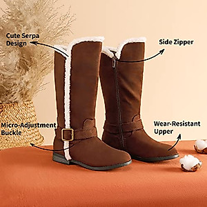 DREAM PAIRS SDBO2213K Girls Knee High Boots Side Zipper Mid Calf Boots Brown Size 3 Little Kid