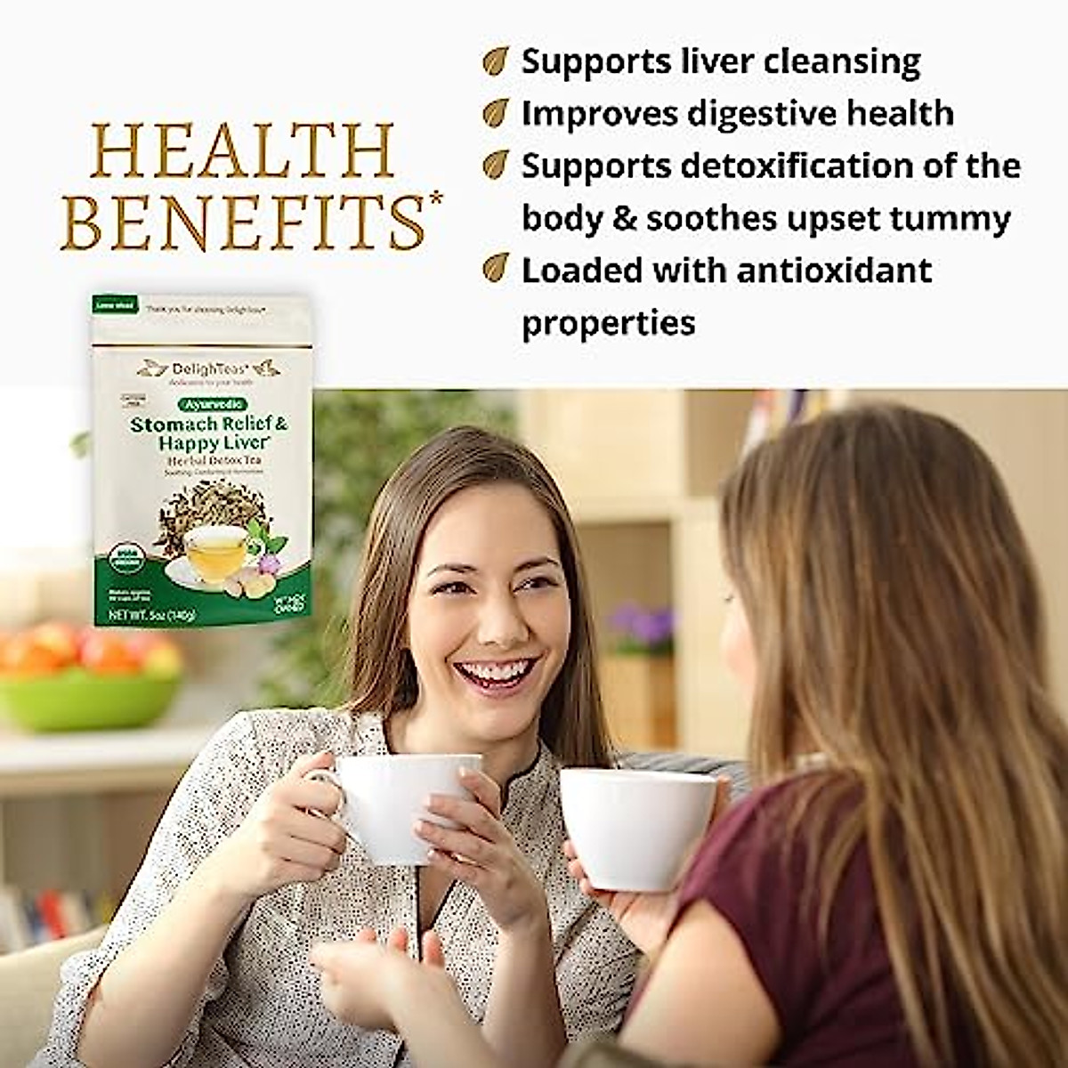 DelighTeas Liver Detox tea | Stomach Relief & Liver Cleansing | Ayurvedic Loose Leaf Milk Thistle, Fennel, Ginger Tea for Digestion | USDA Organic, Vegan, Caffeine Free, Sugar Free | 50 Servings, 5oz
