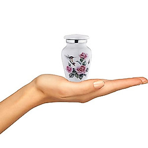 BOLD & DIVINE Small White Keepsake Urns |for Human or Pet Ashes | Mini Urns Set of 4 Hummingbird