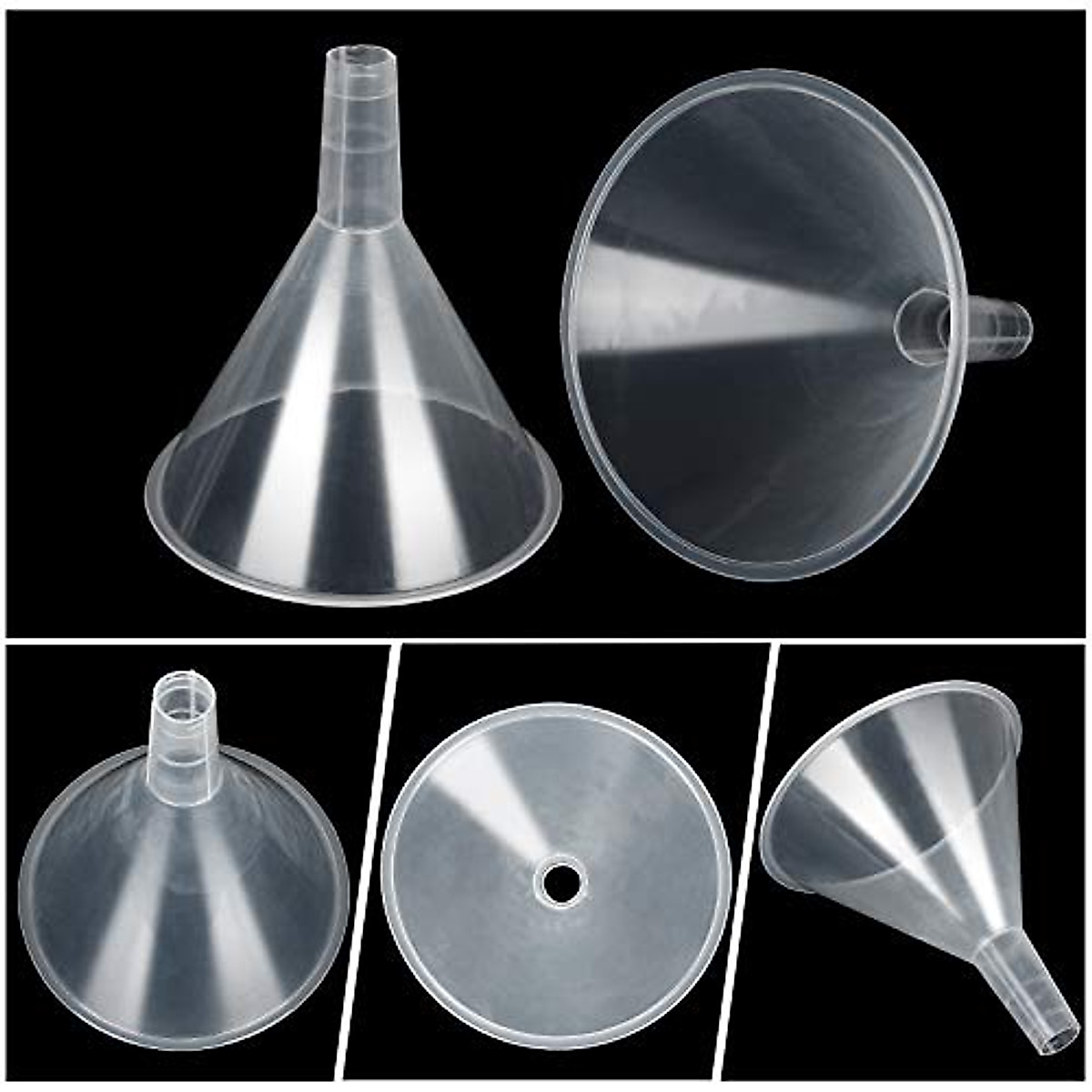 20Pcs Plastic Funnels Set, 4.7 Inch Wide Mouth Clear Plastic Funnels for Filling Water Bottles, Multipurpose Large Funnel with Long Reaching Spout for Liquid, Spices, Powder, Lotion, Oils, Perfume