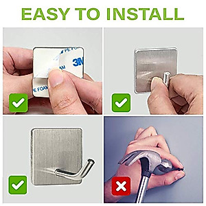 Self Adhesive Hooks by ishopee – Heavy Duty Stick Hanging Hooks for Bathroom Kitchen Wall – Reusable Stick on Hooks – Waterproof Stainless Steel Towel Hangers and Organizers, 6 Pack