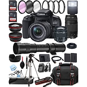 Canon EOS 850D (Rebel T8i) DSLR Camera w/EF-S 18-55mm F/4-5.6 is STM Zoom Lens + 75-300mm F/4-5.6 III Lens + 420-800mm Super Telephoto Lens + 128GB Memory + Case + Tripod + Filters (40pc Bundle)