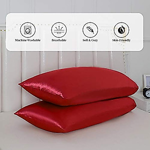 yourose Satin Pillowcase for Hair and Skin, Silk Pillowcase 2 Pack King Size with Envelop Closure, Gifts for Women Men(Scarlet, 20”X40”,2pcs)