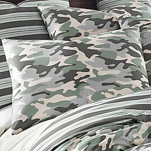 Levtex Home - Camo Green Duvet Cover Set - King Duvet Cover + Two King Pillow Cases - Green, Taupe, Grey - Duvet Cover (108 x 96in.) and Pillow Case (36 x 20in.) - Cotton