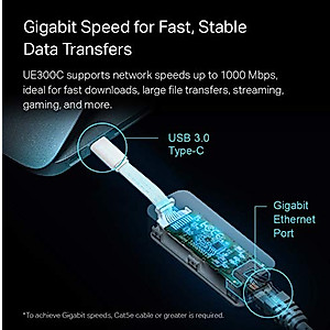 TP-Link USB C To Ethernet Adapter(UE300C), RJ45 To USB C Type-C Gigabit Ethernet LAN Network Adapter, Compatible With Apple MacBook Pro 2017-2020, MacBook Air, Surface, Dell XPS And More, White