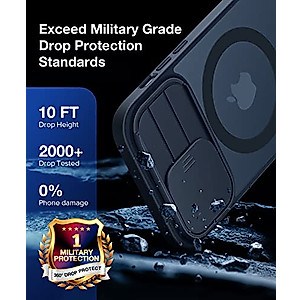 Tongate Magnetic Case for iPhone 14 Pro Max Case with Sliding Camera Cover, [Compatible with Magsafe] [10FT Military Drop Protection], Slim Fit Shockproof Matte Case with Screen Protector 6.7", Black