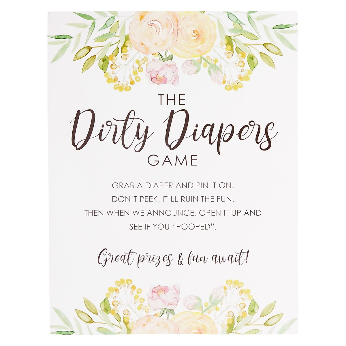 Sparkle and Bash Dirty Diaper Baby Shower Game for Girl with 12 Mini Pink Diapers, 8.5 x 11 Inch Instruction Card Sign