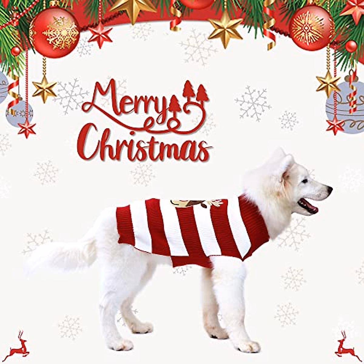 Hotumn Christmas Dog Sweaters Elks Pattern Dog Coat Xmas Classic Striped Style Dog Clothes Knitwear for Small Dogs Cats - Red (Large)