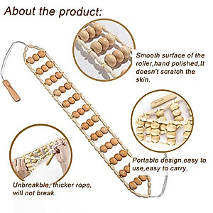 Wood Back Massage Roller Rope, Wood Therapy Cellulite Self Massage Tools for Back Neck Leg Pain Relief