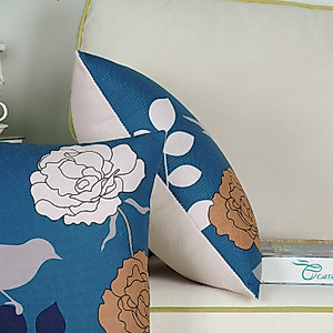 CaliTime Canvas Throw Pillow Cover Case for Couch Sofa Home Decoration Floral Cartoon Shadow Bird Silhouette 18 X 18 Inches Deep Sea Blue Ground Grey Bird