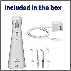 Waterpik Cordless Plus Water Flosser with 4 Flossing Tips, Rechargeable and Portable for Travel and Home, ADA Accepted, White WP-450