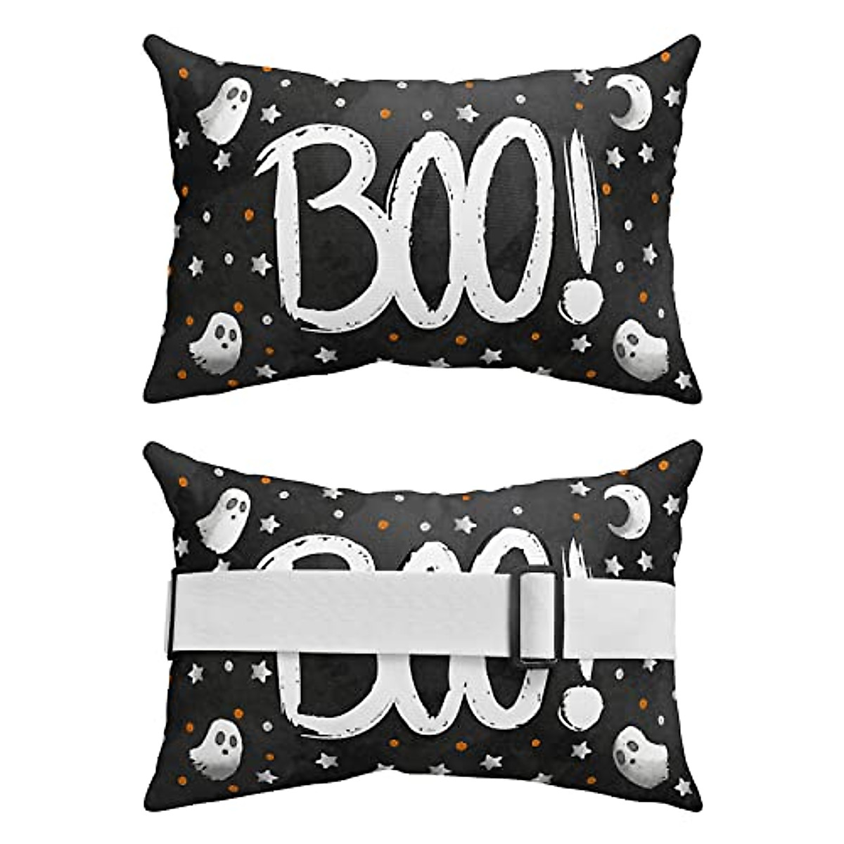 Recliner Head Pillow Ledge Loungers Chair Pillows with Insert Cartoon Ghost Stars Polka Dots Black Lumbar Pillow with Adjustable Strap Outside Patio Decorative Garden Cushion for Bench Couch, 2 PCS