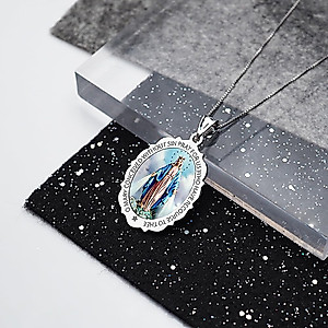 PicturesOnGold.com Sterling Silver Scalloped Virgin Mary Catholic Oval Miraculous Medal Necklace Pendant for Women (Sterling Silver - 1/2 Inch X 2/3 Inch)