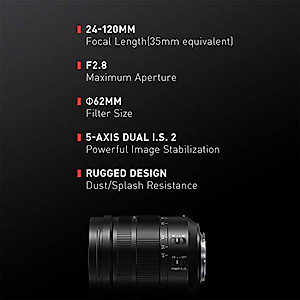 Panasonic LUMIX Professional 12-60mm Camera Lens, Leica DG Vario-ELMARIT, F2.8-4.0 ASPH, Dual I.S. 2.0 with Power O.I.S, Mirrorless Micro Four Thirds, H-ES12060 (Black)
