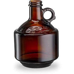 KooK Amber Glass Bottles, Growlers, with Black Plastisol Lined Lids, Beer, Soda, Cider, Kombucha, Set of 6, 32oz